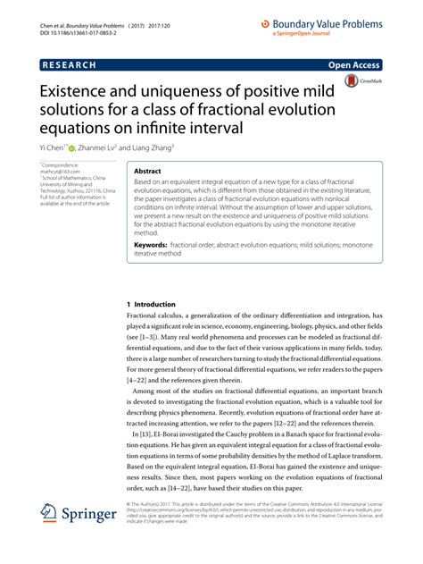 Pdf Existence And Uniqueness Of Positive Mild Solutions For A Class