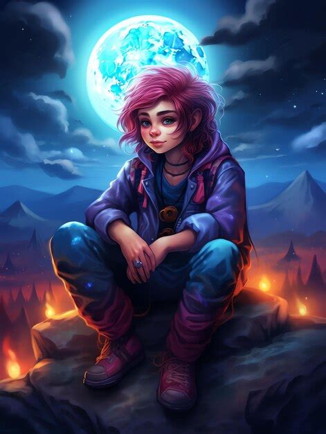 Premium Photo Emo Girl On The Moon Photo Illustration Of Emo