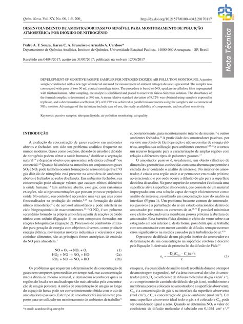 Pdf Development Of Sensitive Passive Sampler For Nitrogen Dioxide Air