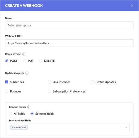 Create Webhook Fields
