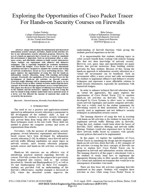 Exploring The Opportunities Of Cisco Packet Tracer For Hands On Security Courses On Firewalls Pdf