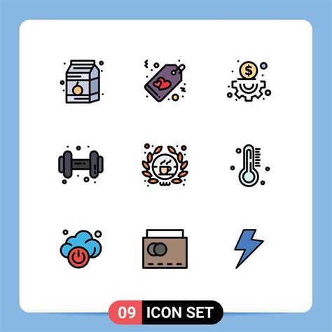 Conjunto De 9 9 Vector Línea De Relleno Plano Colores En Cuadrícula Para Firmar Café Negocio