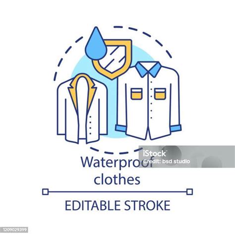 방수 옷 컨셉 아이콘입니다 습기 방지 가을 의류 아이디어 얇은 라인 일러스트 소수성 섬유 직물 방수 특성 벡터 절연 윤곽선 도면 편집 가능한 스트로크 가을에 대한 스톡 벡터