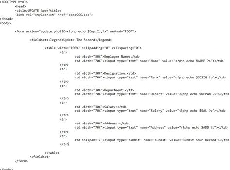 php update using get the records from html form code not working