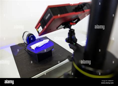 Professional 3d Scanner Scanning An Industrial Object Plastic Molding Placed On A Turntable