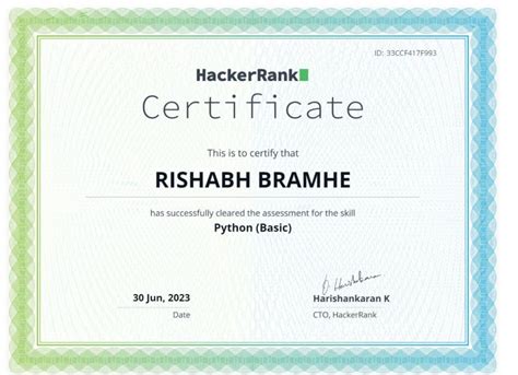 Rishabh Bramhe On Linkedin Pythoncertification Hackerrankchallenge