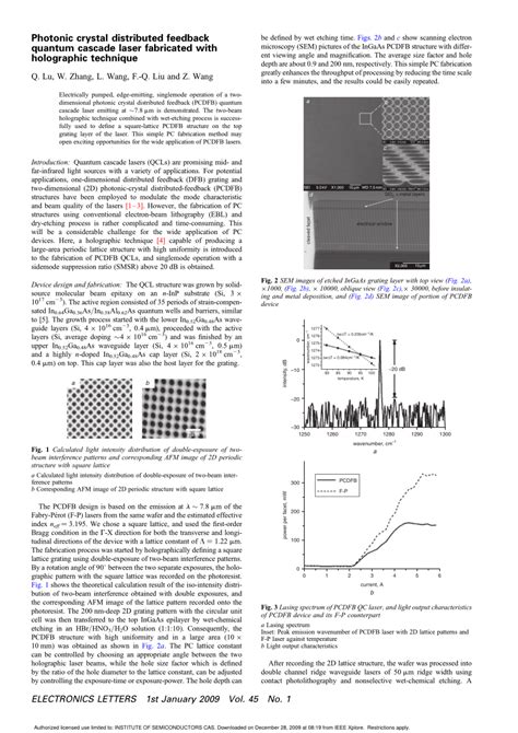 Pdf Photonic Crystal Distributed Feedback Quantum Cascade Laser Fabricated With Holographic