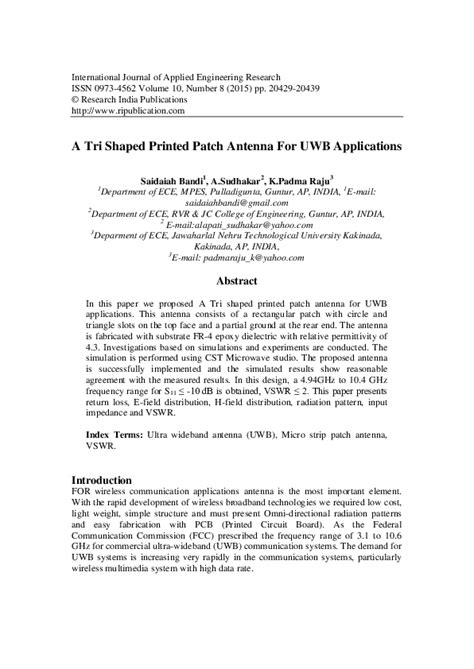 Pdf A Tri Shaped Printed Patch Antenna For Uwb Applications