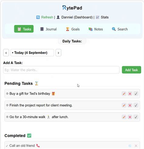 Manage Daily Tasks Diary Goals And Notes Free Rytepad