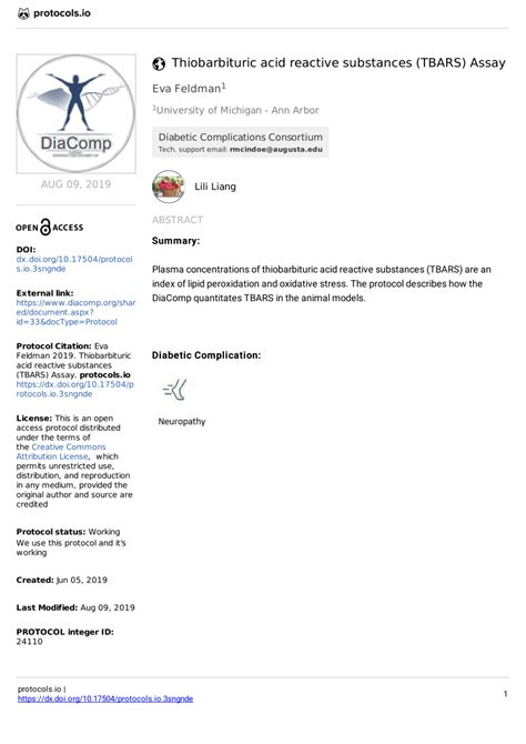 Pdf Thiobarbituric Acid Reactive Substances Tbars Assay V1