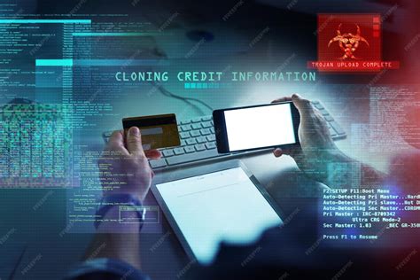 Premium Photo Cyber Security Hacking And Fraud With A Computer Hacker Holding A Credit Card