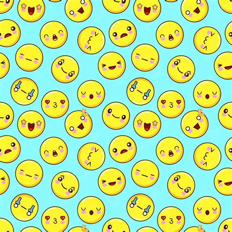 귀여운 웃는 얼굴 원활한 패턴 배경 이모티콘 Emoji 평면 디자인 벡터 프리미엄 벡터