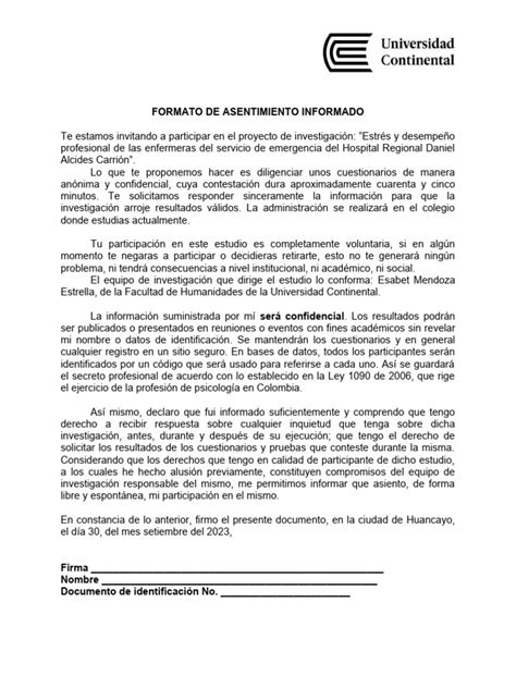 Anexo 1 Formato Asentimiento Informado Pdf