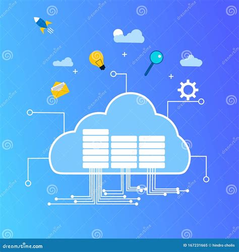 Cloud Computing Data In Database On Cloud Services Stock Vector