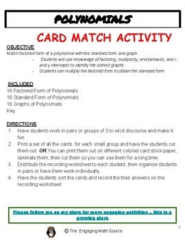 GRAPHING POLYNOMIAL FUNCTIONS CARD MATCHING ACTIVITY TPT