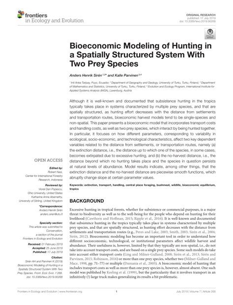 Pdf Bioeconomic Modeling Of Hunting In A Spatially Structured System