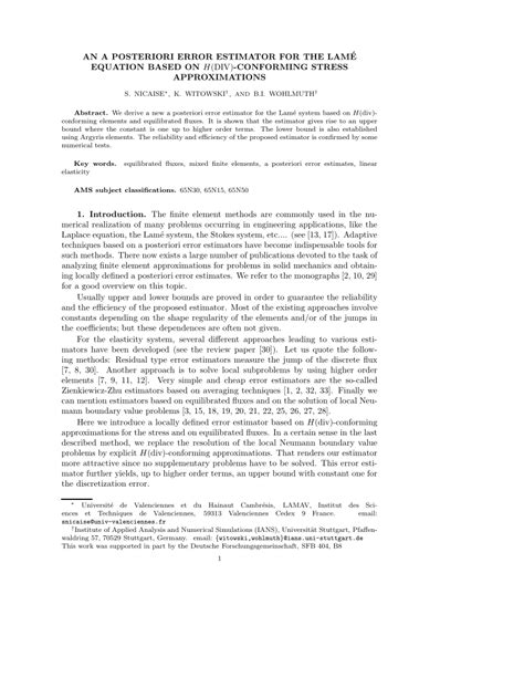 pdf an a posteriori error estimator for the lamé equation based on h