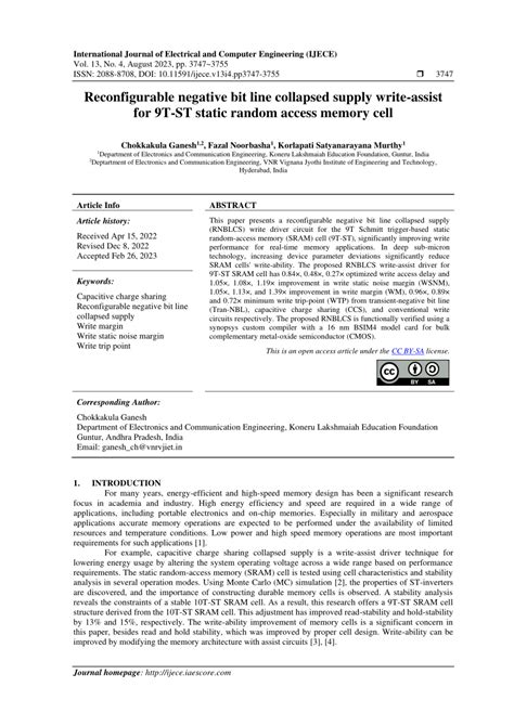 Pdf Reconfigurable Negative Bit Line Collapsed Supply Write Assist For 9t St Static Random