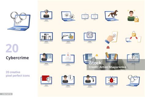 사이버 범죄 및 컴퓨터 보안 아이콘은 다양한 온라인 위협 및 안전 조치를 나타냅니다 0명에 대한 스톡 벡터 아트 및 기타 이미지 0명 Cyber Security