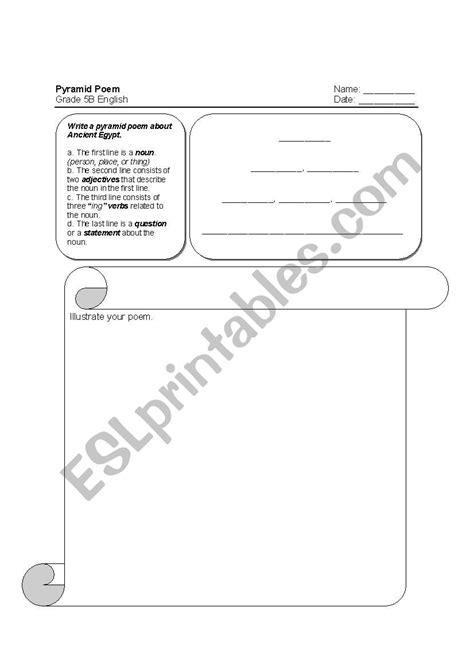 Pyramid Poem Esl Worksheet By Sirgary1026