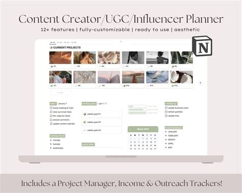 Content Creator Notion Template Business Planner Aesthetic Notion