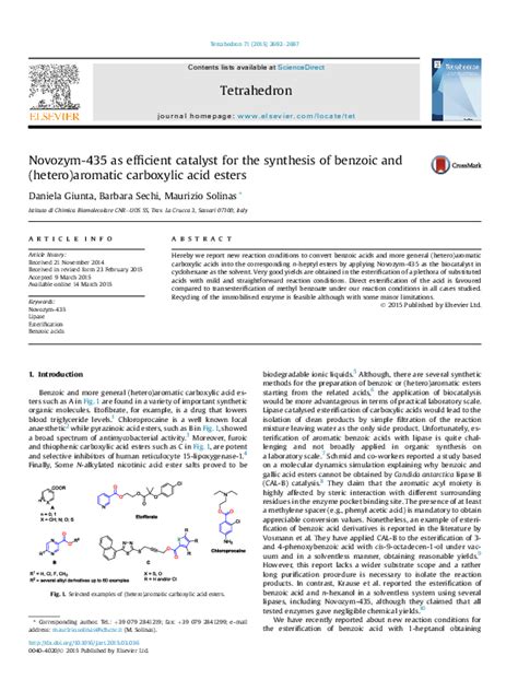 Pdf Novozym 435 As Efficient Catalyst For The Synthesis Of Benzoic