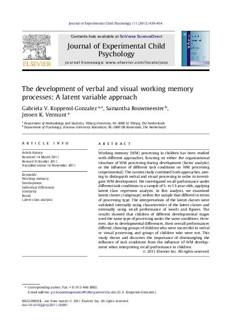 Pdf The Development Of Verbal And Visual Working Memory Processes A Latent Variable Approach