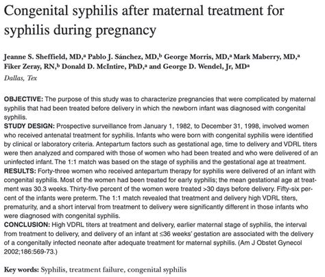 Congenital Syphilis After Maternal Treatment For Syphilis During Pregnancy Owly