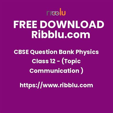 Cbse Question Bank Physics Class 12 Topic Communication