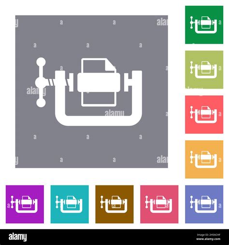 File Compression Solid Flat Icons On Simple Color Square Backgrounds Stock Vector Image Art