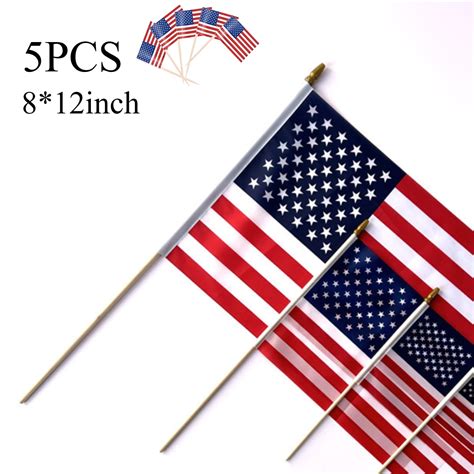 5 Pcs 8x12 Inch Small American Flags On Sticks Small Us Flags Mini American Flags For Outside