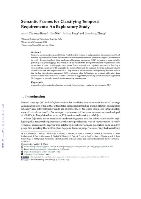 Pdf Semantic Frames For Classifying Temporal Requirements An