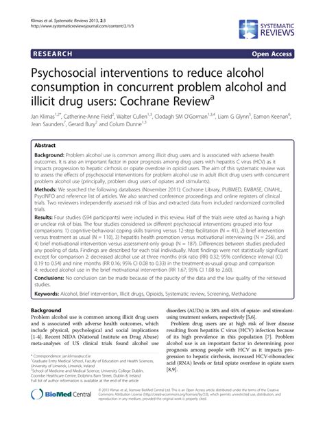 Pdf Psychosocial Interventions To Reduce Alcohol Consumption In Concurrent Problem Alcohol And