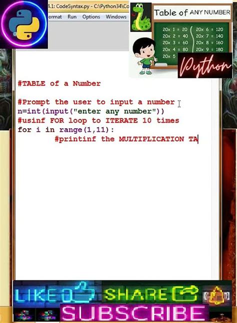 🐍 🍫𝖙𝖆𝖇𝖑𝖊 𝖔𝖋 𝖆 𝖓𝖚𝖒𝖇𝖊𝖗 🐍 🍫table In Python Multiplication Table In Python Shorts Codeing