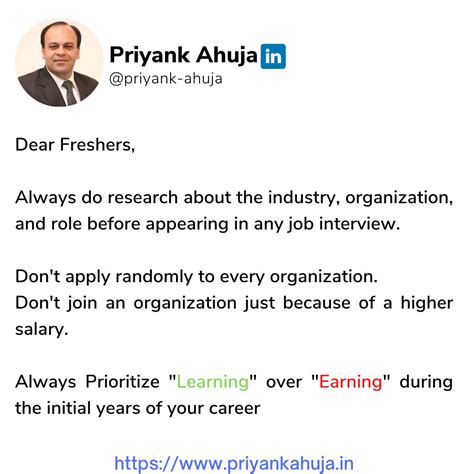 Priyank Ahuja On Linkedin Always Prioritize Learning Over Earning
