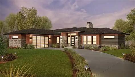 Prairie Ranch House Plans With Side Entry Garage