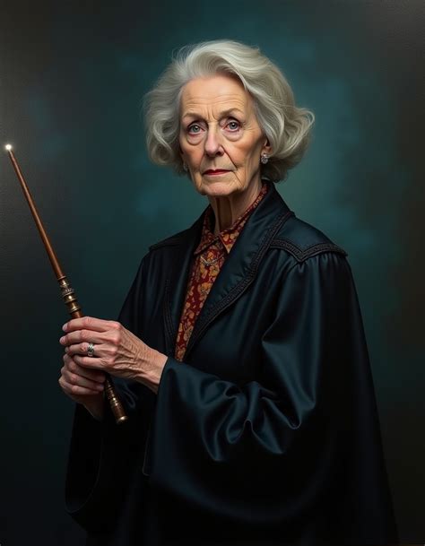 Maggie Smith As Minerva Mcgonagall With Magic Wand Stable Diffusion