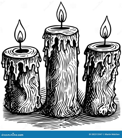 Candles Linocut Set Vector Illustration 286362148