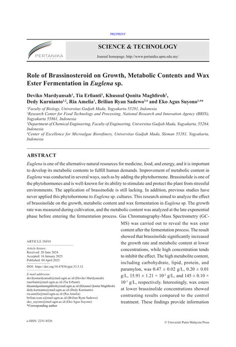 Pdf Role Of Brassinosteroid On Growth Metabolic Contents And Wax