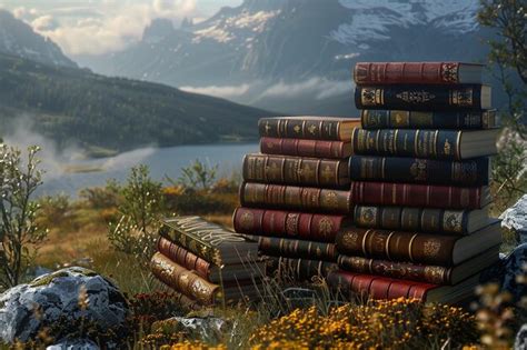 Books And A Scenic Landscape Premium Ai Generated Image
