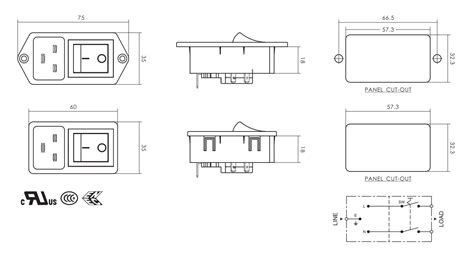 C20 Switched Power Entry Module 0722 S Series IEC EN60320 Type Thermaco