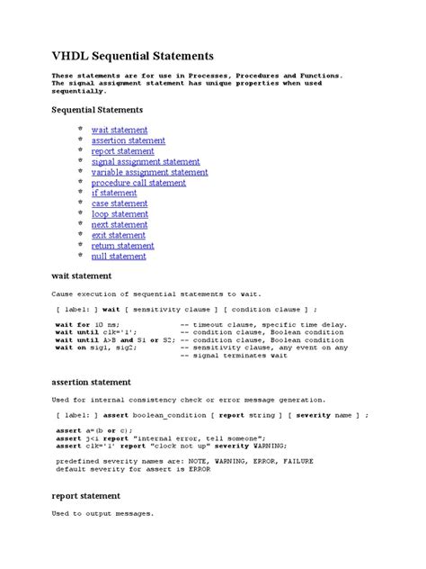 Vhdl Sequential Statements Pdf Control Flow Computer Engineering