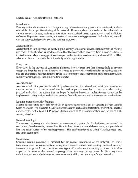 Securing Routing Protocols Lecture Notes Securing Routing Protocols Introduction Routing