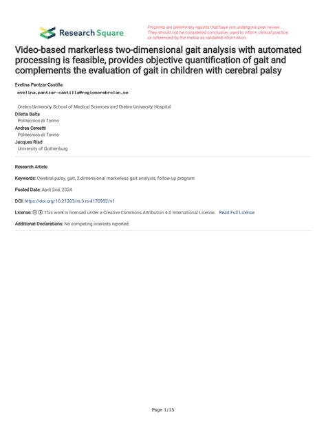 Pdf Video Based Markerless Two Dimensional Gait Analysis With Automated Processing Is Feasible