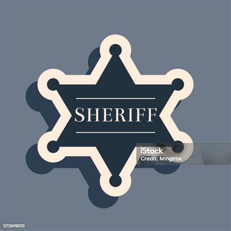 회색 배경에 고립 된 검은 육각 보안관 별 아이콘입니다 보안관 배지 기호입니다 긴 그림자 스타일입니다 벡터 일러스트레이션 개척시대의 서부에 대한 스톡 벡터 아트 및 기타