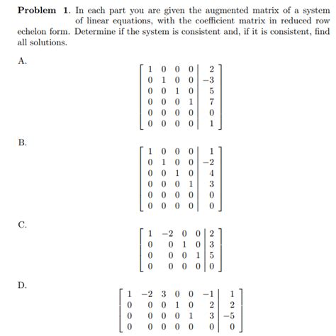 Solved Problem 1 In Each Part You Are Given The Augmented
