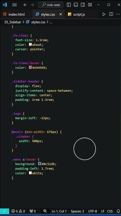 Sidebar Html Css Javascript Mskwebproject 35 Mskinstitute Youtube