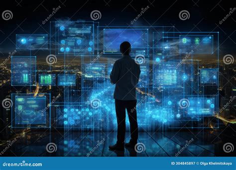 experienced data analyst visualizing complex big data network with