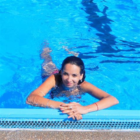 Beautiful Woman Relaxing In Swimming Pool Water Girl With Healthy