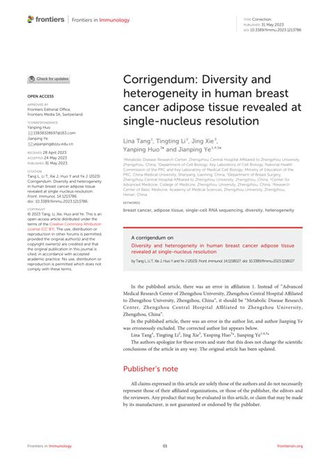 PDF Corrigendum Diversity And Heterogeneity In Human Breast Cancer Adipose Tissue Revealed At